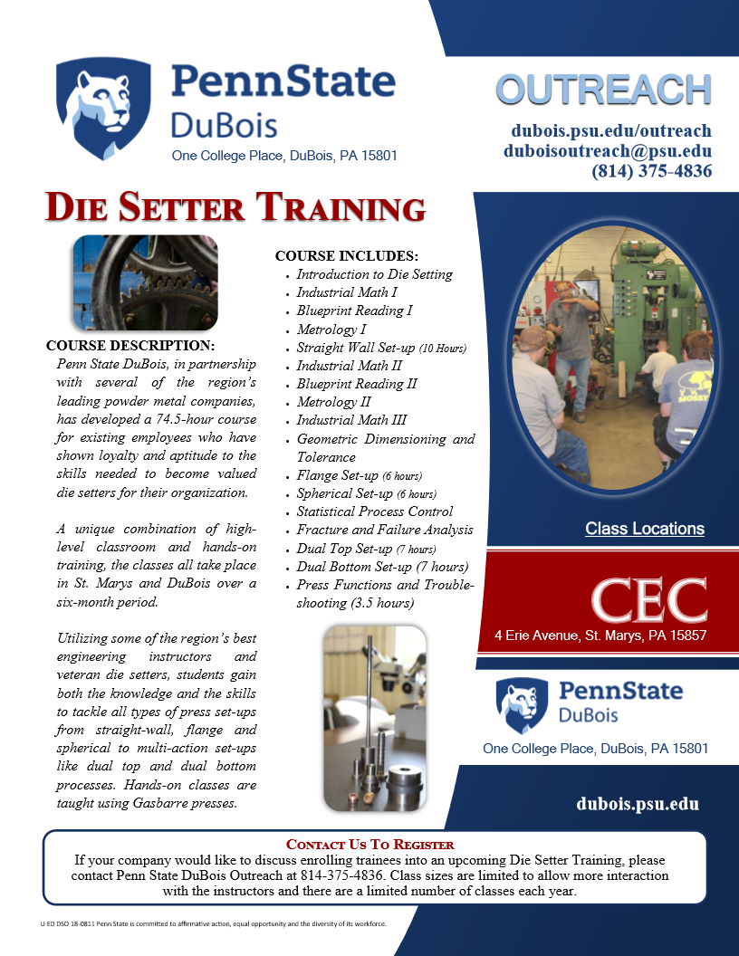 Penn State DuBois - Die Setter Training - workforcesolutions